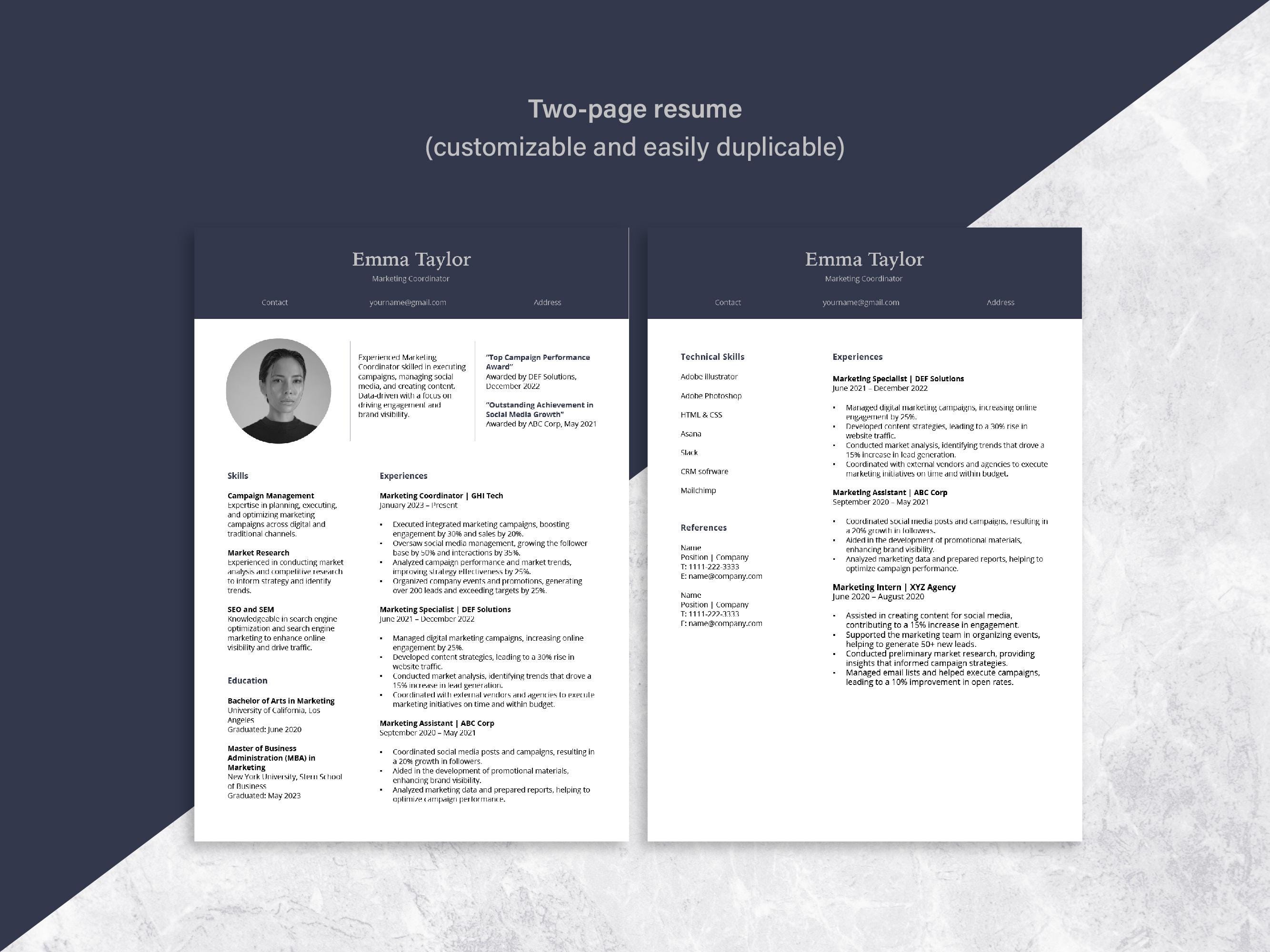 2 Page Resume Template With Cover Letter, Professional Clean Resume ...