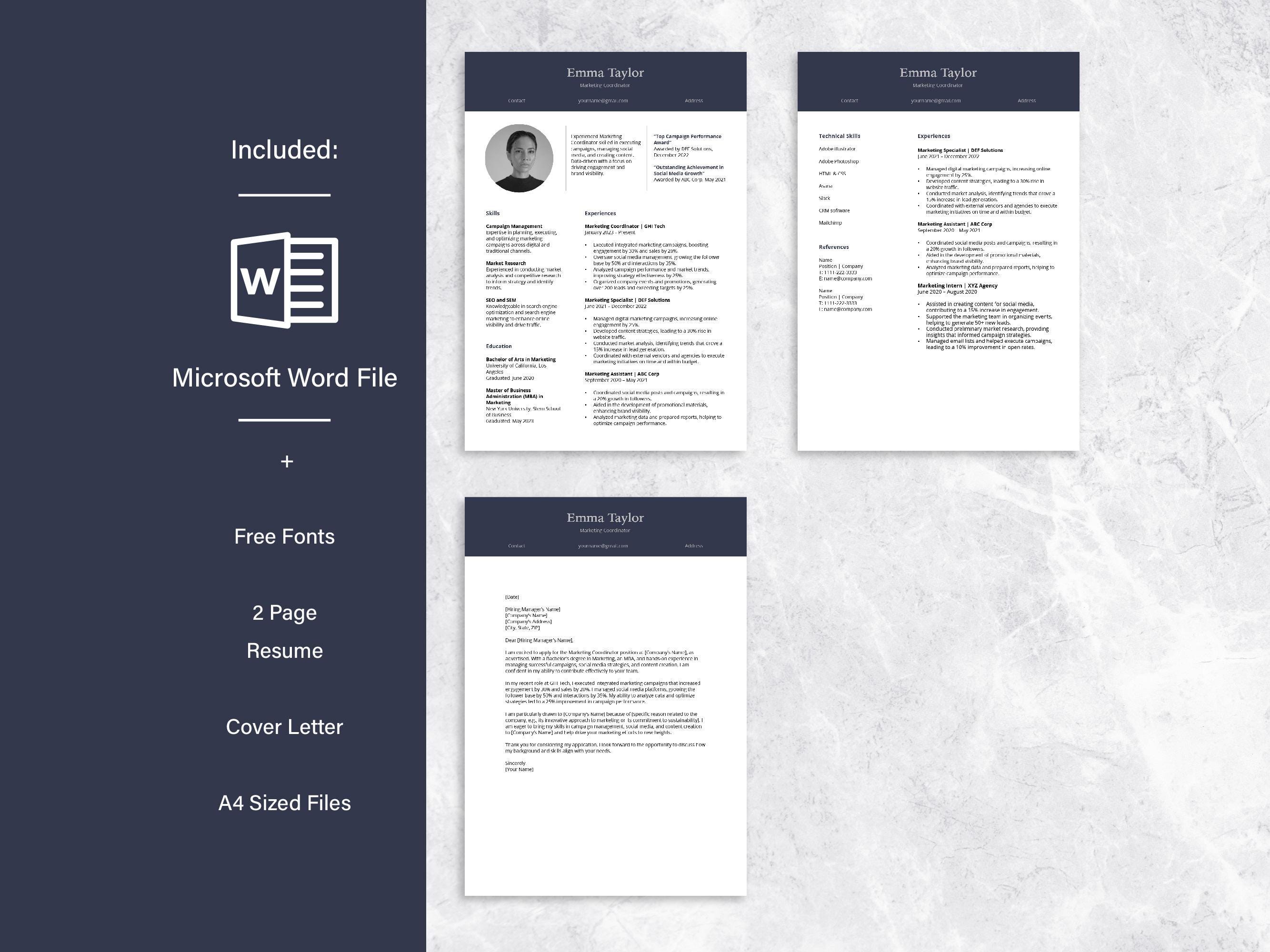 2 Page Resume Template With Cover Letter, Professional Clean Resume ...