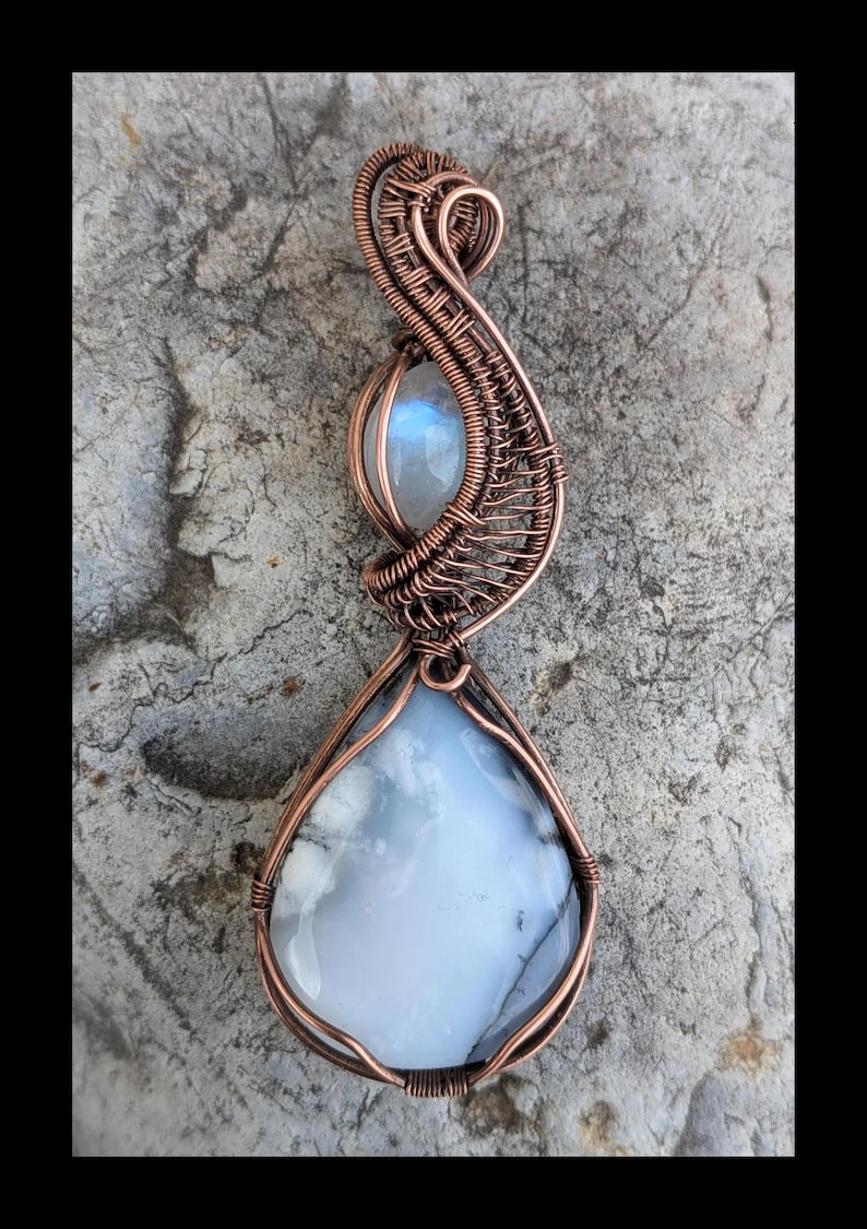 Wire Wrapped Moonstone Dendritic Agate Pendant – Oxidized Copper Moody ...