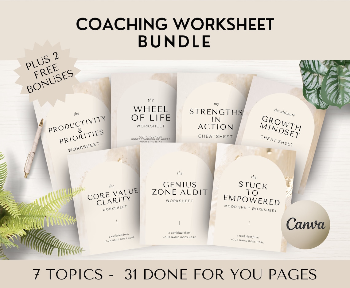 Coaching Worksheet Canva Templates Bundle Workbook Done for You Lead ...