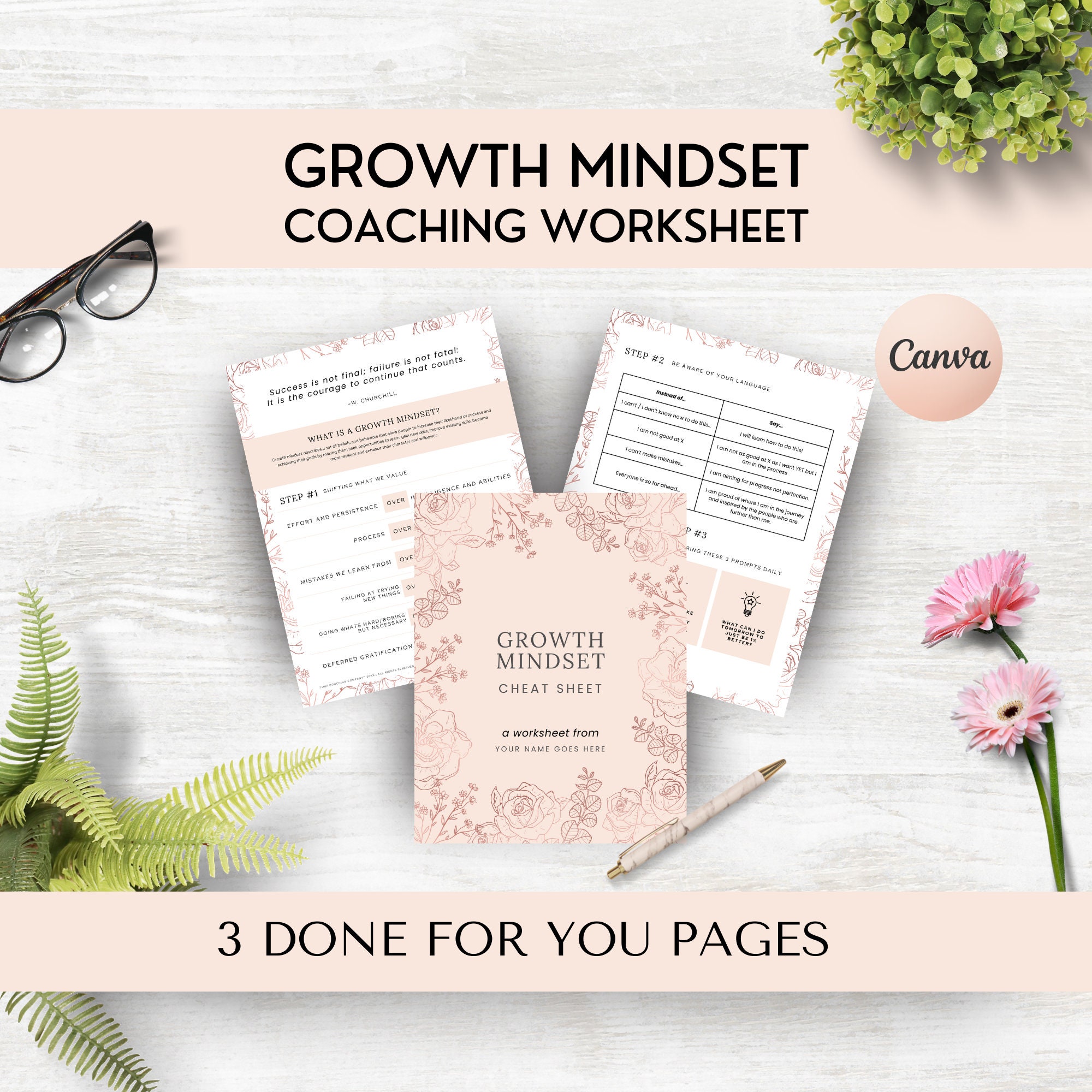 Growth Mindset Cheat Sheet Worksheet for Coaches Done for You Canva ...