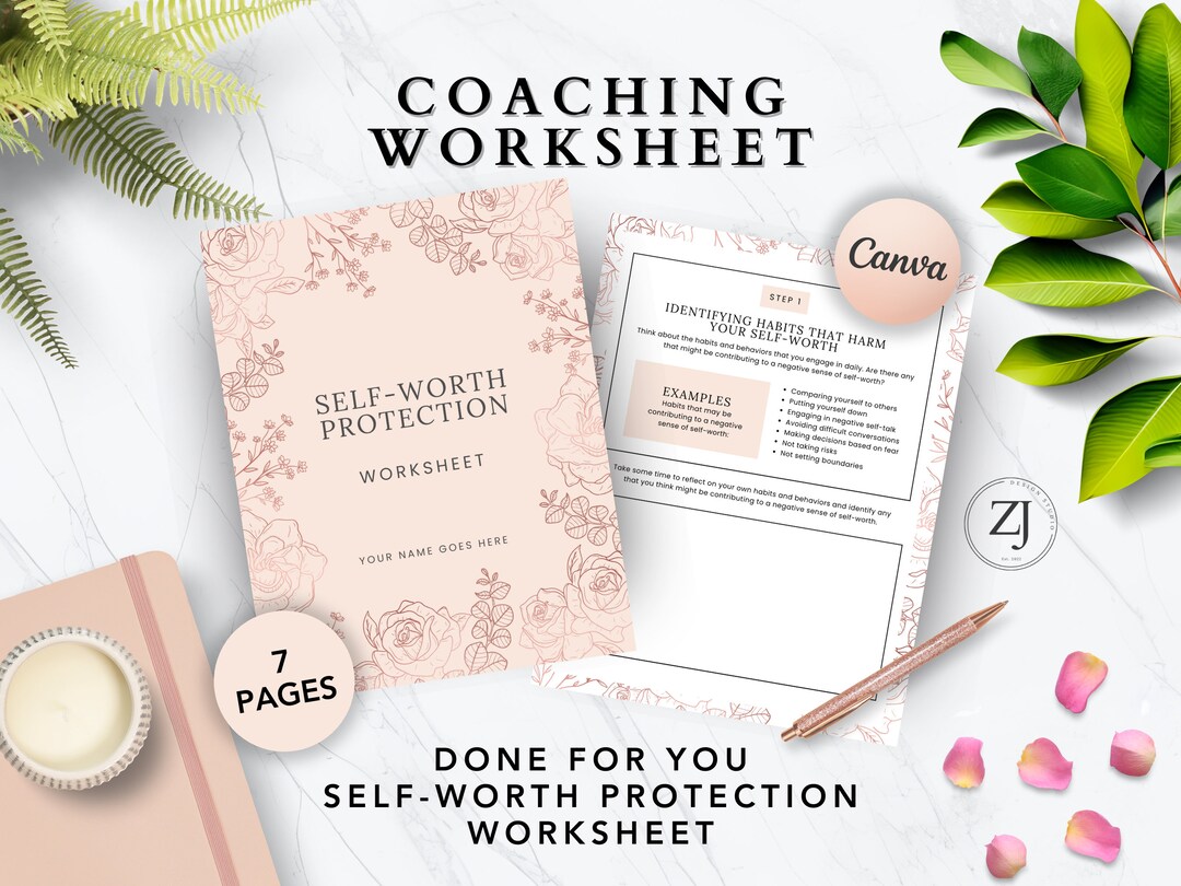 Self Worth Protection Coaching Worksheet Canva Template Rose - Etsy