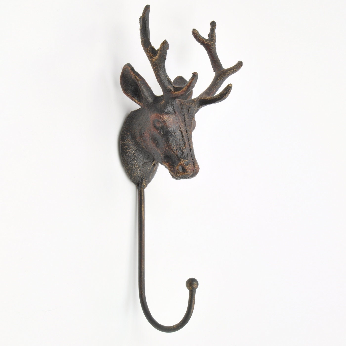 Deer Head Stag Towel Hooks 3 Solid Cast Iron Wall Mounted Antler Towel ...