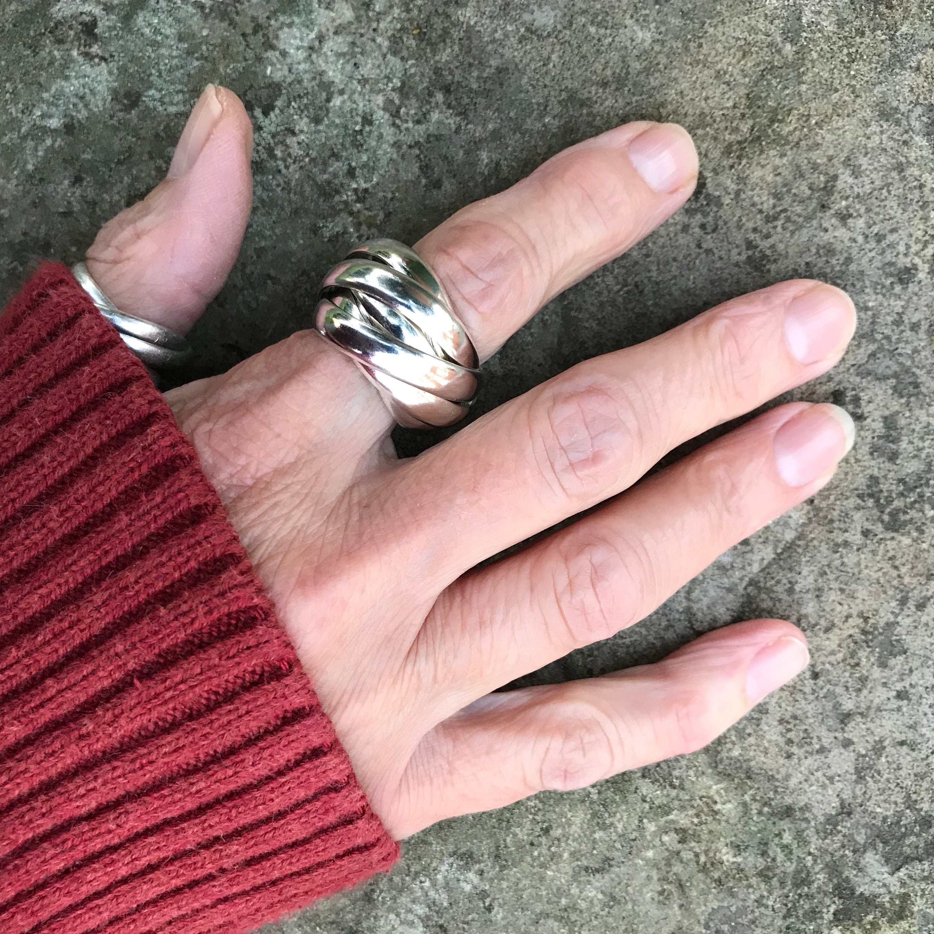 Sterling Silver Chunky 7 Band Interlocking Rolling Ring - Etsy UK