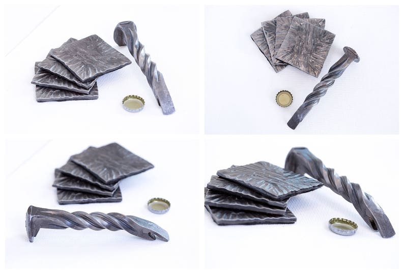 Hand Forged Metal Coasters/ Set of 4/ 3 Coasters With - Etsy