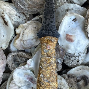 BVT Custom Oyster Knife With Brass and Aluminum Flake in Resin Handle - Etsy