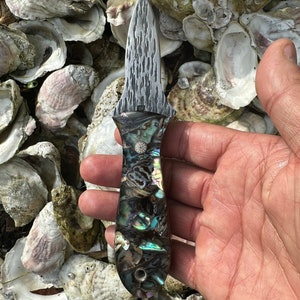 BVT Custom Oyster Knife With Crushed Abalone Shell in Resin Handle - Etsy