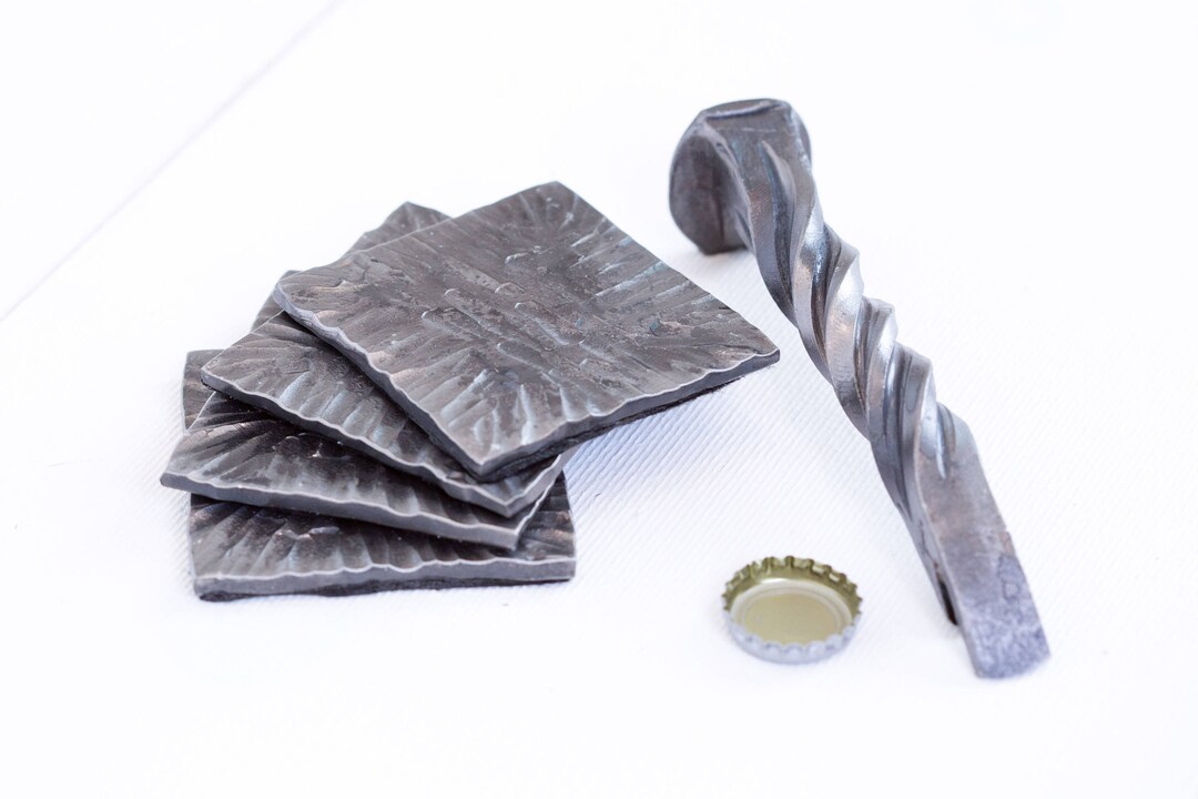 Hand Forged Metal Coasters/ Set of 4/ 3 Coasters With - Etsy