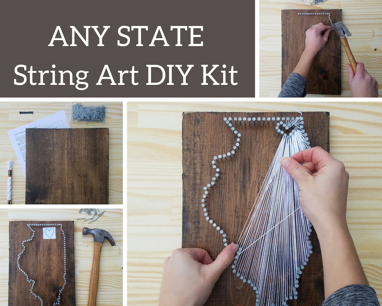 DIY State String Art Kit/ Nail Art Kit/ State String Art/ - Etsy