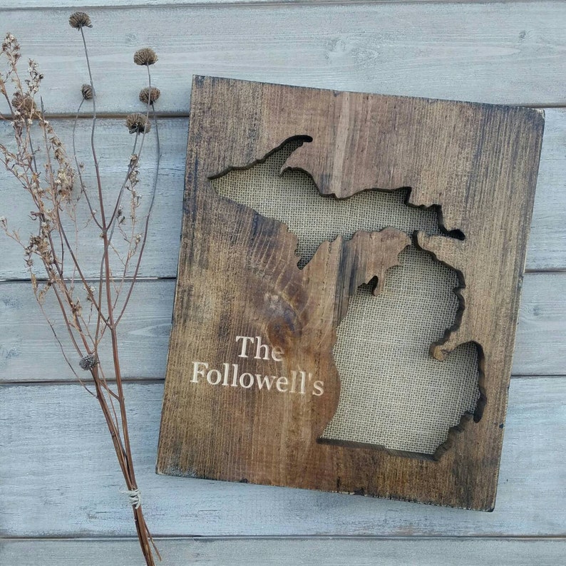 Michigan Sign Burlap Print Michigan Decor Michigan - Etsy
