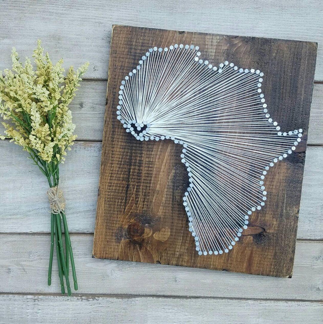 Handmade Africa String Art, Rustic Wood Sign, Custom Engraving - Etsy