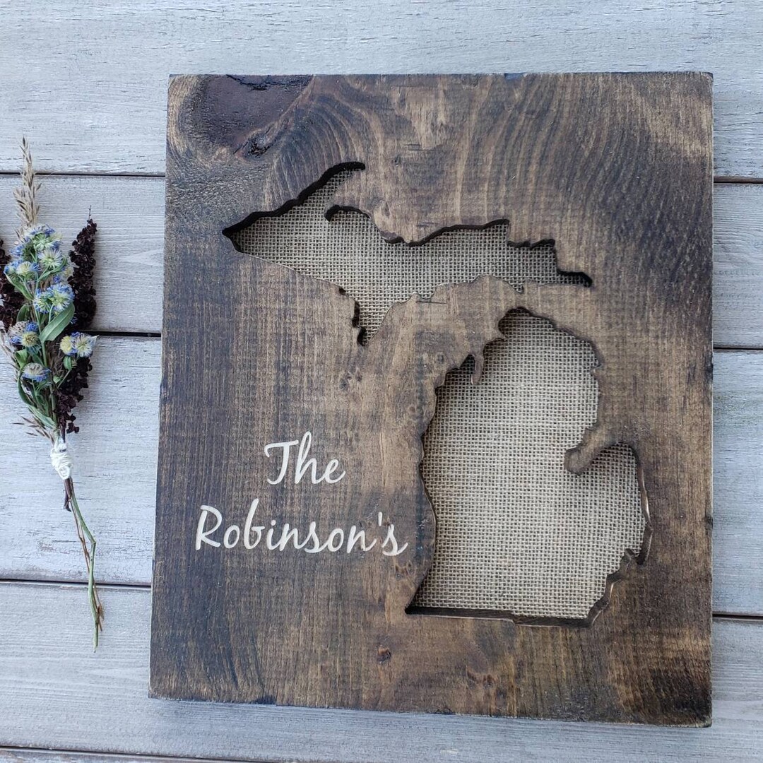 Michigan Sign, Burlap Print, Michigan Decor, Michigan, Michigan Love ...