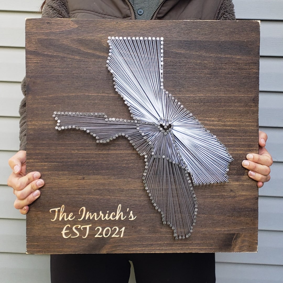 Two State String Art/ Second Anniversary Gift/ Cotton Anniversary/ Rustic Wood Wall Art/ Wedding ...