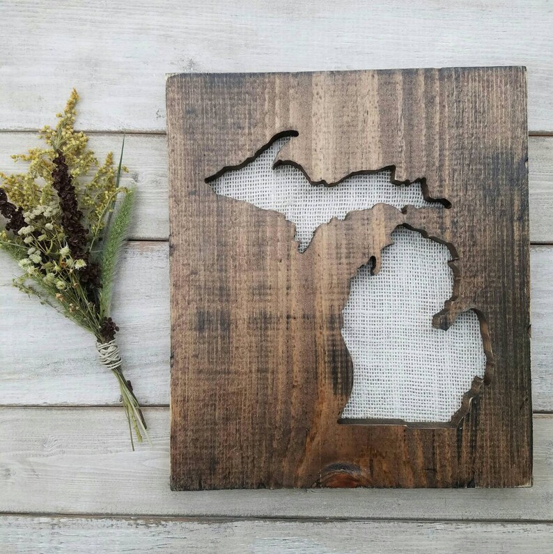 Michigan Sign Burlap Print Michigan Decor Michigan | Etsy
