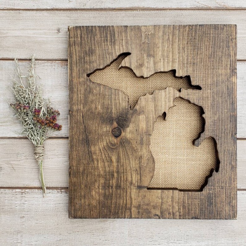 Michigan Sign Burlap Print Michigan Decor Michigan - Etsy