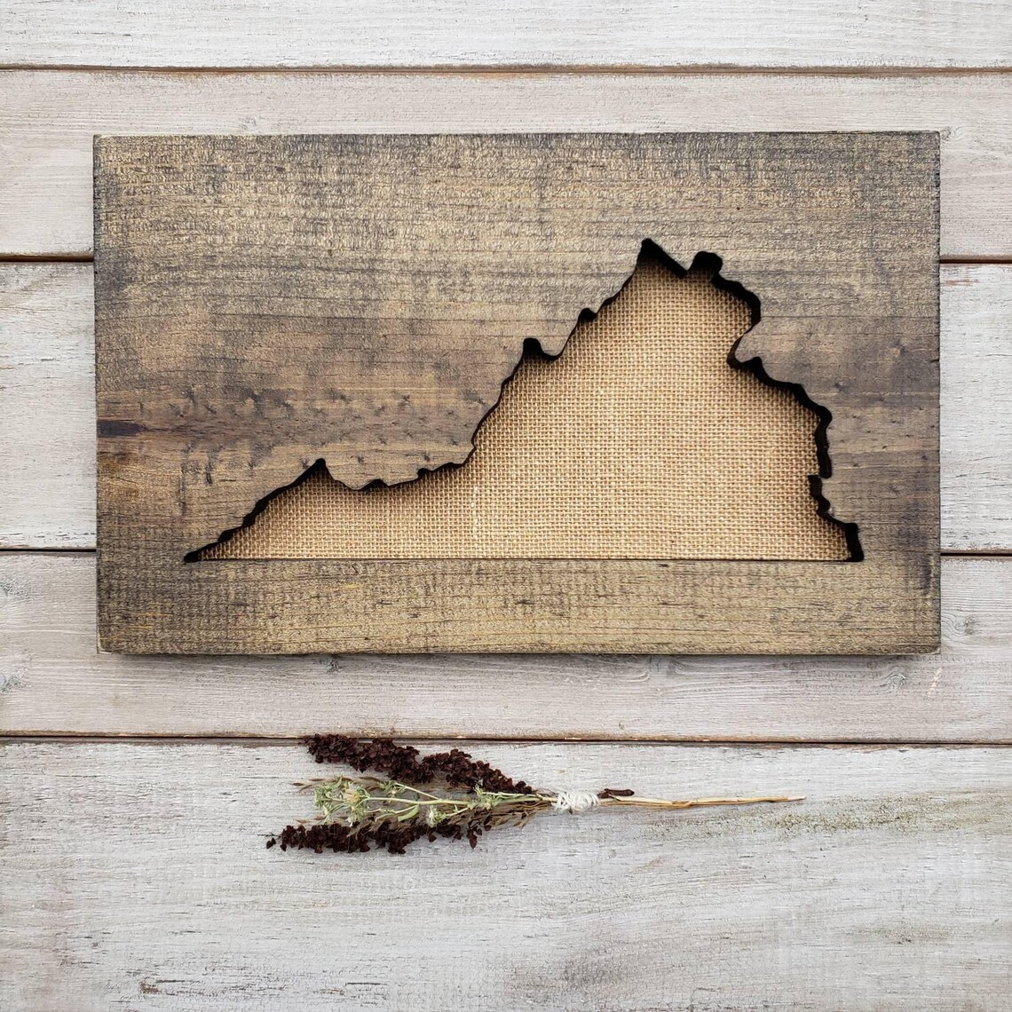 Rustic Virginia Burlap Sign, Engraved Wood State Art - Etsy