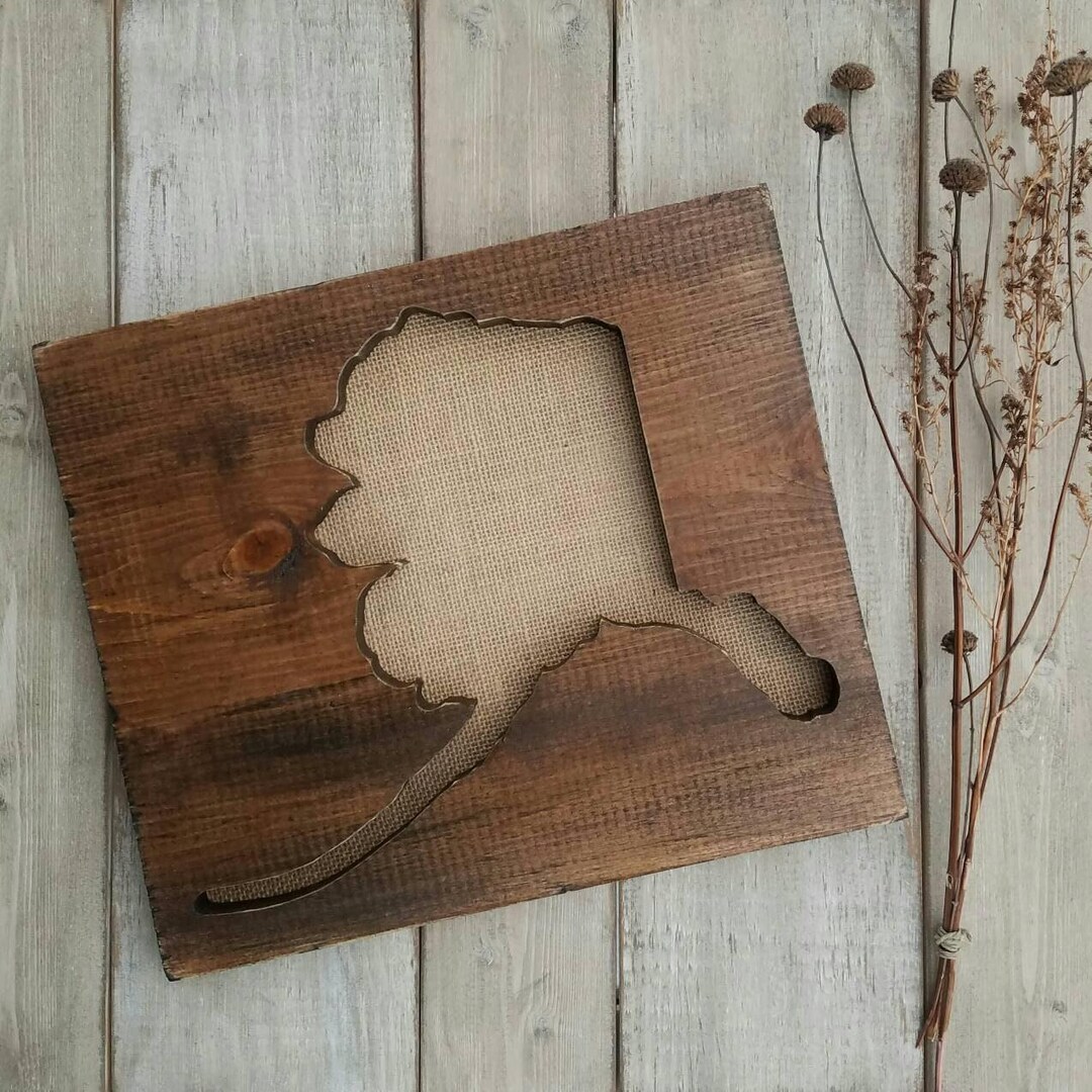 Rustic Alaska Wood Sign, Burlap State Art, Personalized Engraving - Etsy