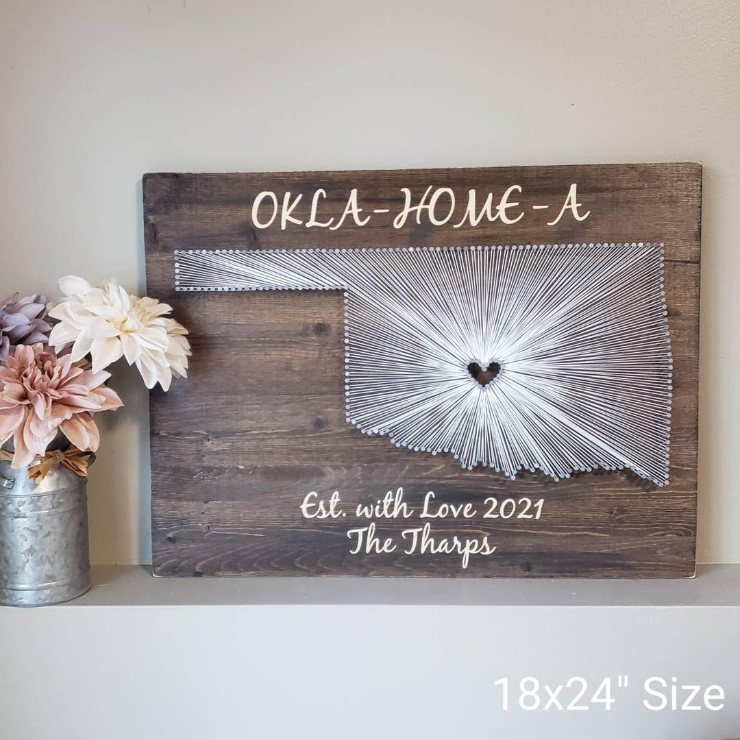 Oklahoma String Art Map, Rustic Home Decor, Custom Heart Sign - Etsy