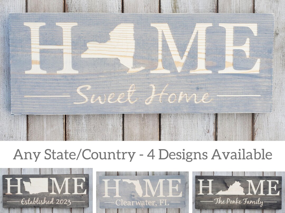 Rustic New York Home Sign, State Pride Decor, Personalized Wood Art ...