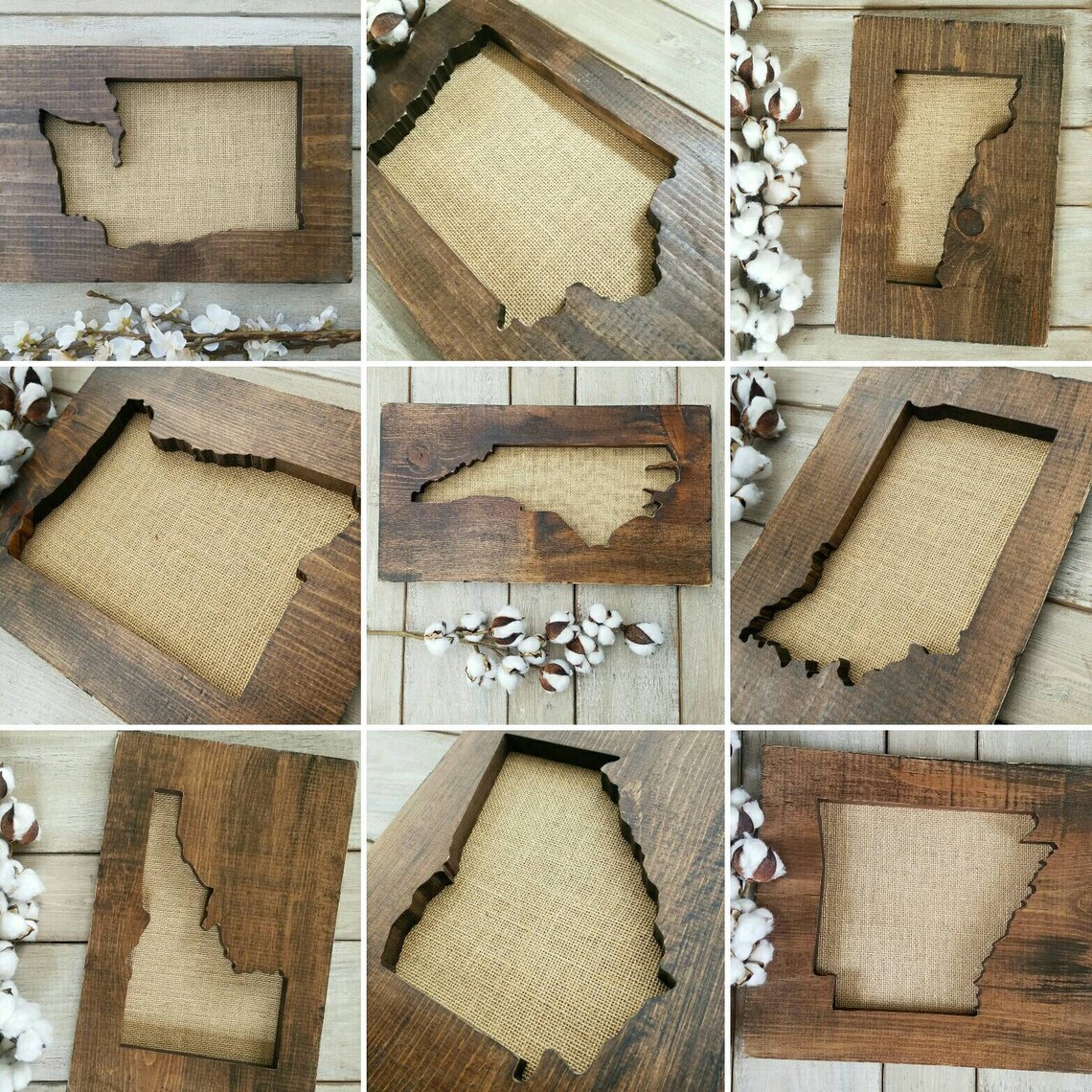 Rustic State Burlap Wood Sign Rustic State Map State Print | Etsy