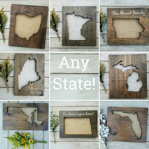 Rustic State Burlap Wood Sign, Custom Gift, Burlap Print, Going Away ...