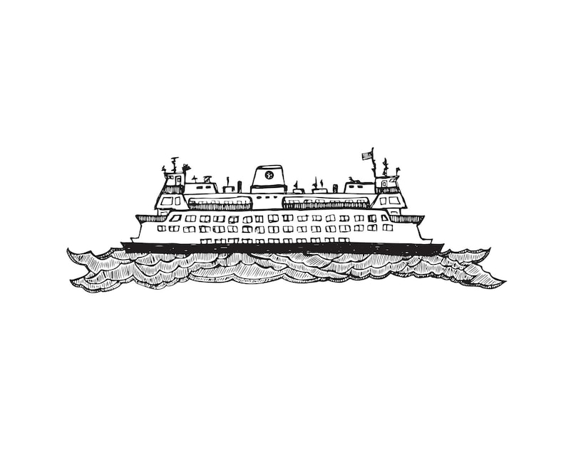 Ferry Print, Digital Download Hand-drawn PNW Ferry, Art Print, Seattle ...