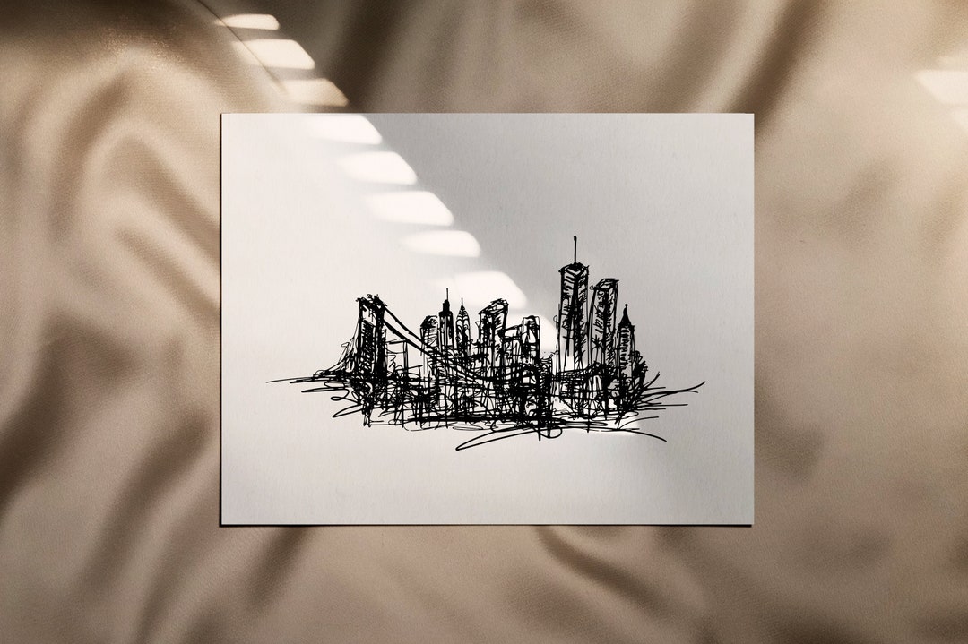 Line Drawing NYC Skyline Art Print | Authentic Scribbley Sketch Wall ...
