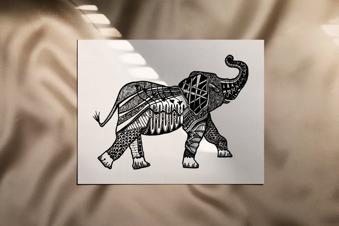 Whimsical Zentangle Elephant Art Print: Digital Download, Unique Art ...