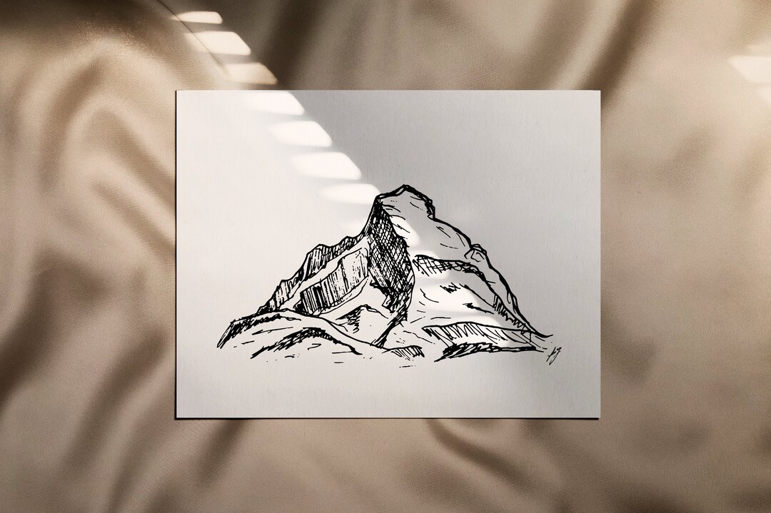 Mount Rainier Sketch Art Print, Hand-drawn Digital Wall Art Instant ...