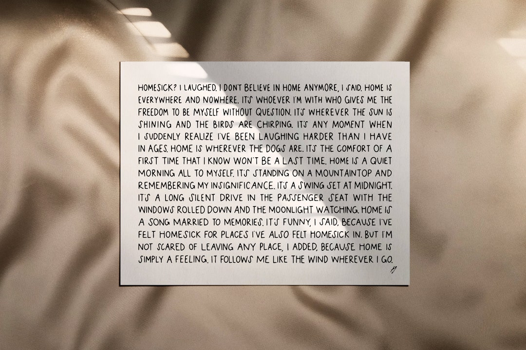 Homesick Original Poem Art Print, Handwritten Poem Digital Download ...