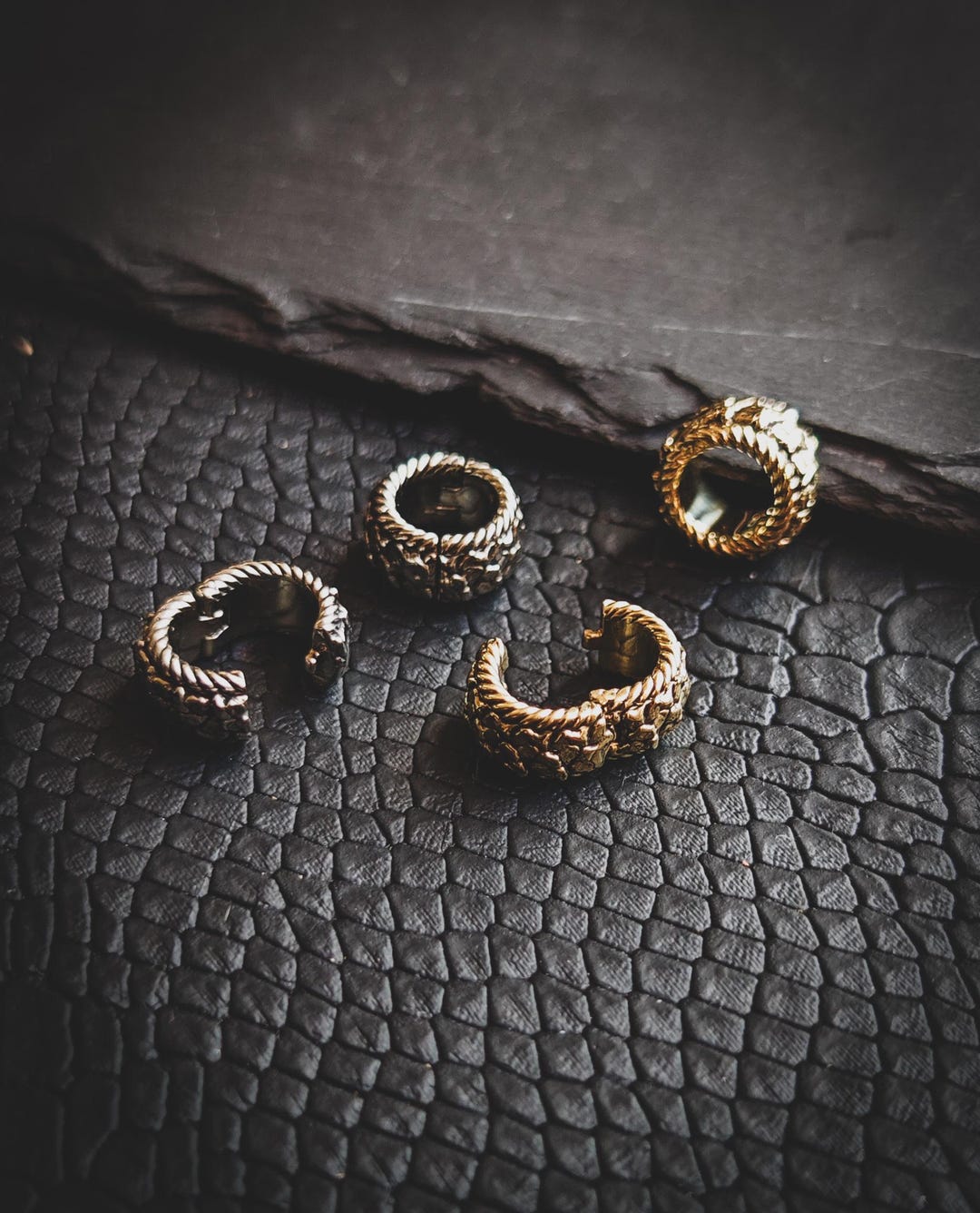 Brass or White Brass Croco Scale Pattern Textur Small Thick Hoops ...
