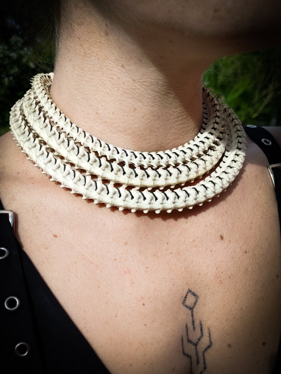 Triple Choker Half Polished Snakes Bones Unisex Necklace-unique Piece ...