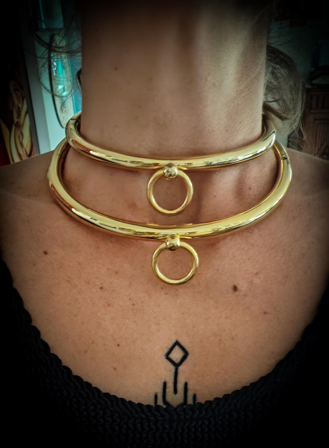 316L Steel or Gold PVD Massive Thick Choker Hoop Pendant Unisex ...