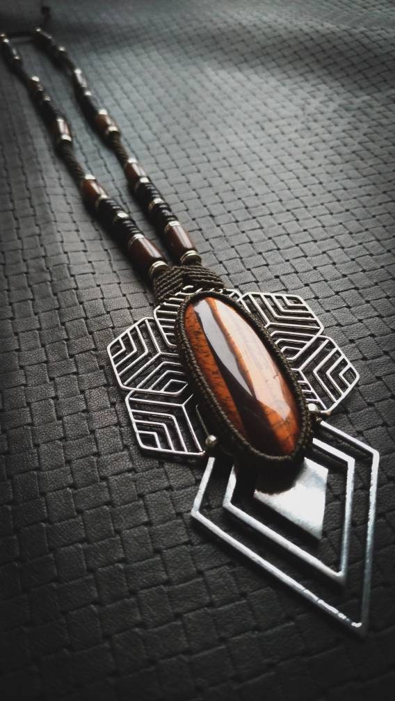 Red Tiger Eye Labyrinth Chevron Micro Macrame Mala Necklace | Etsy