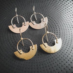Brass or Silver Plated Mapuche Design Earrings-minimalist Design ...