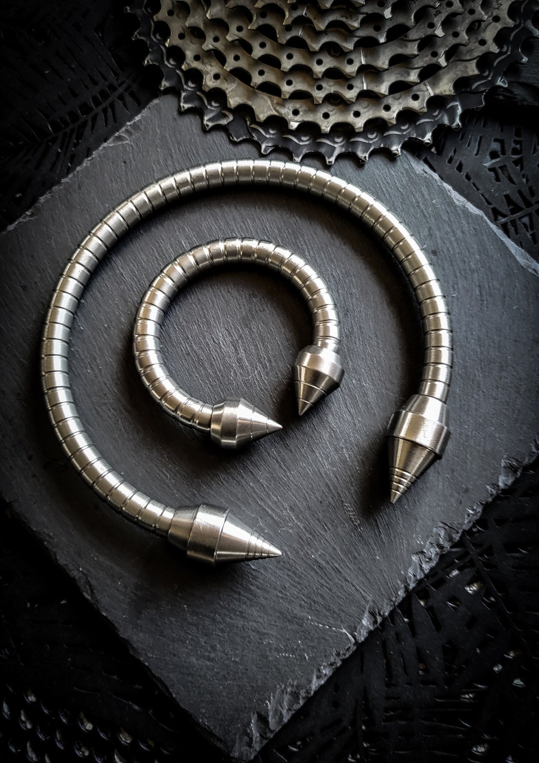 316L Steel Mat Massive Industrial Spikes Set Choker Bracelet Unisex ...