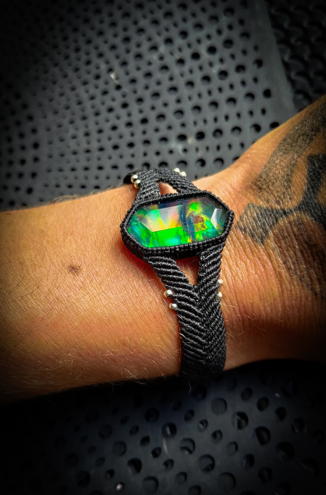 Micro Macrame Unique Geometric Shapes Flashy Faceted Aurora Opal Unisex ...