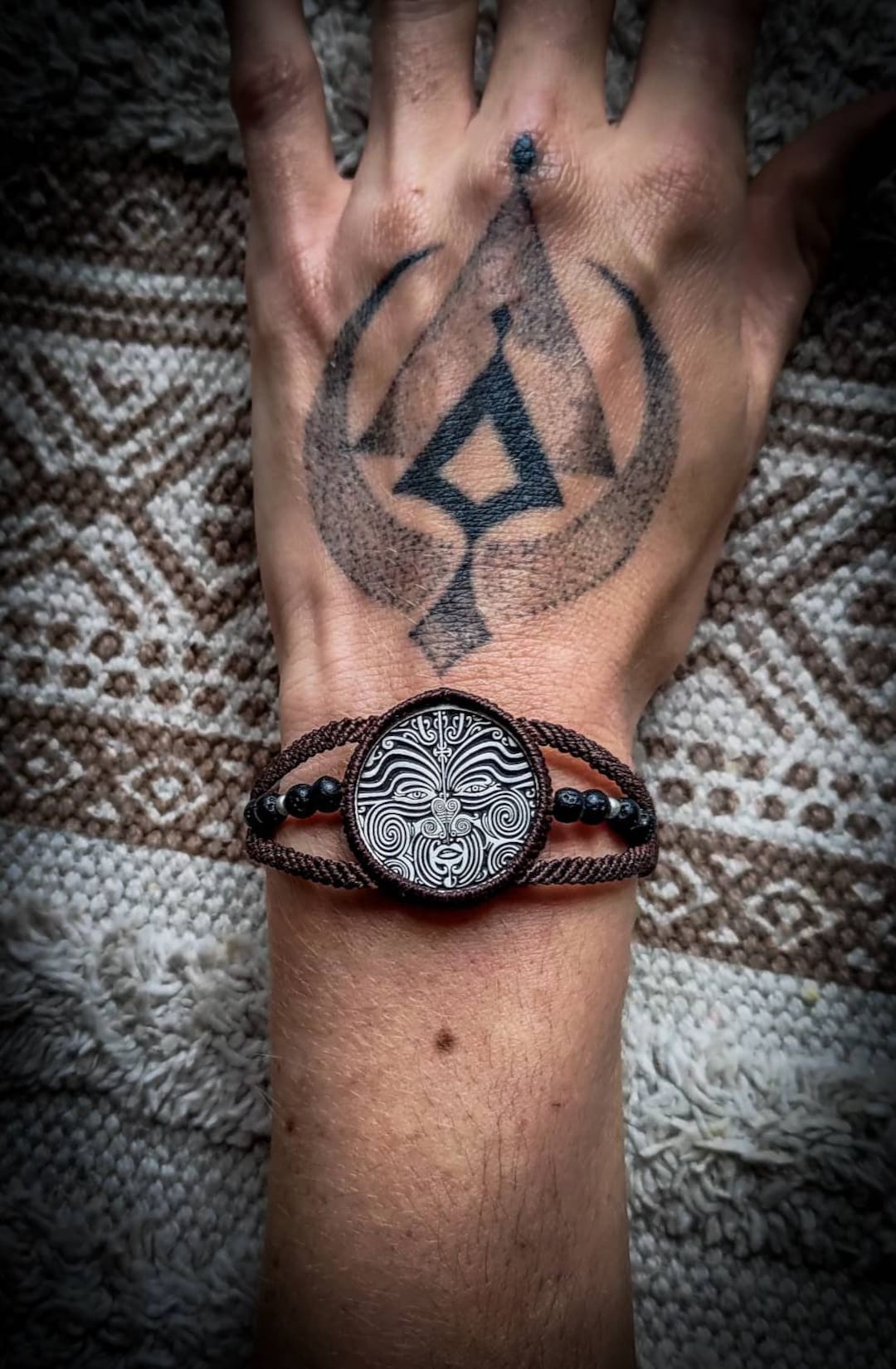 Micro Macrame Ta Moko Traditional Maori Face Tattoo Lava Beads Unisex ...