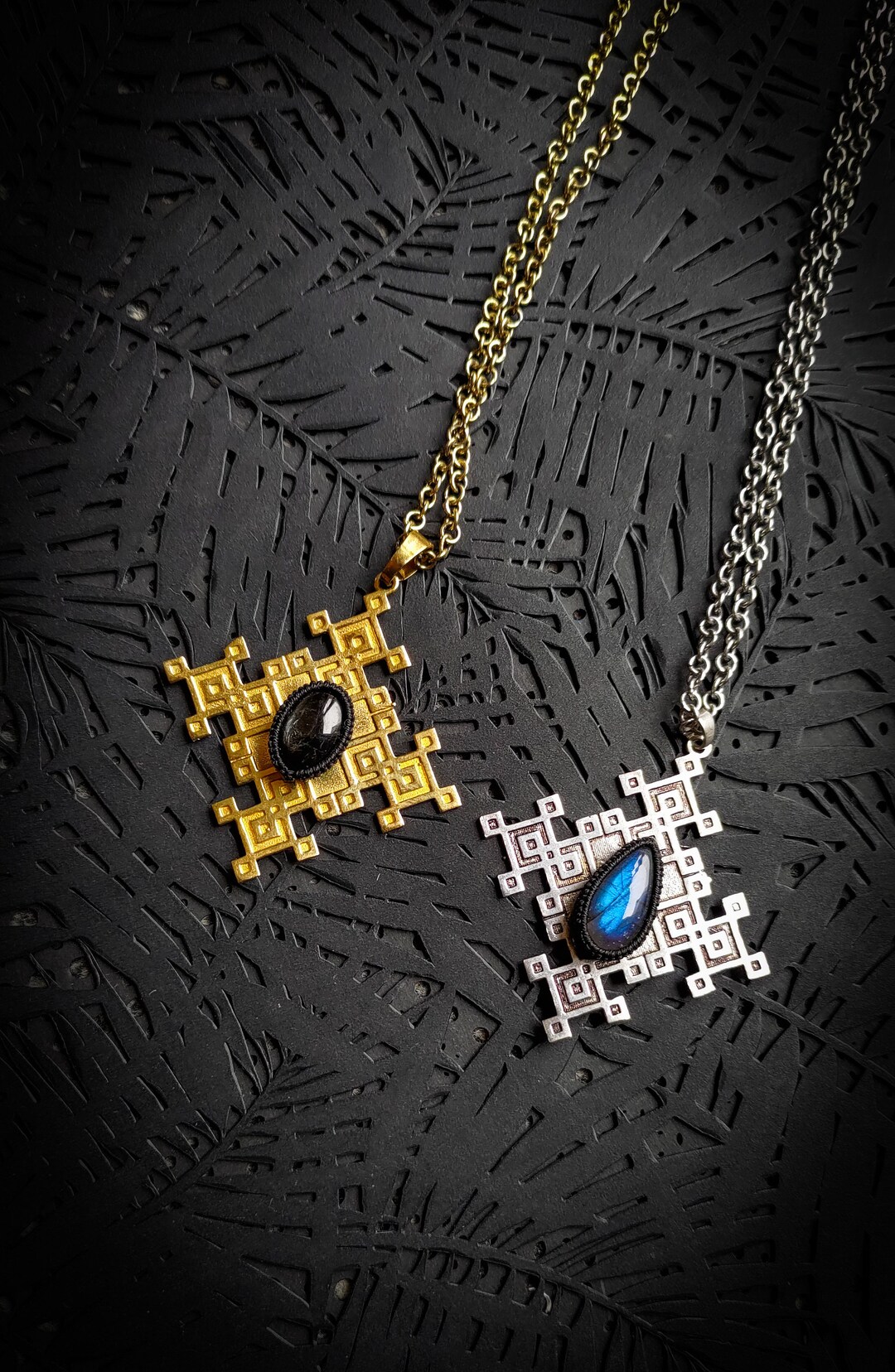 Brass or Silver Plated Tuareg Design Geometric Pattern Black Star ...