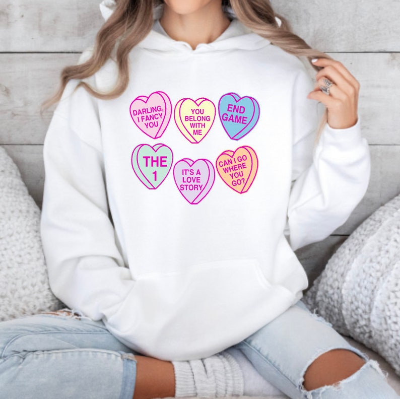 Taylor Swift Hearts Hooded Sweatshirt Ts Swiftie Conversation Hearts