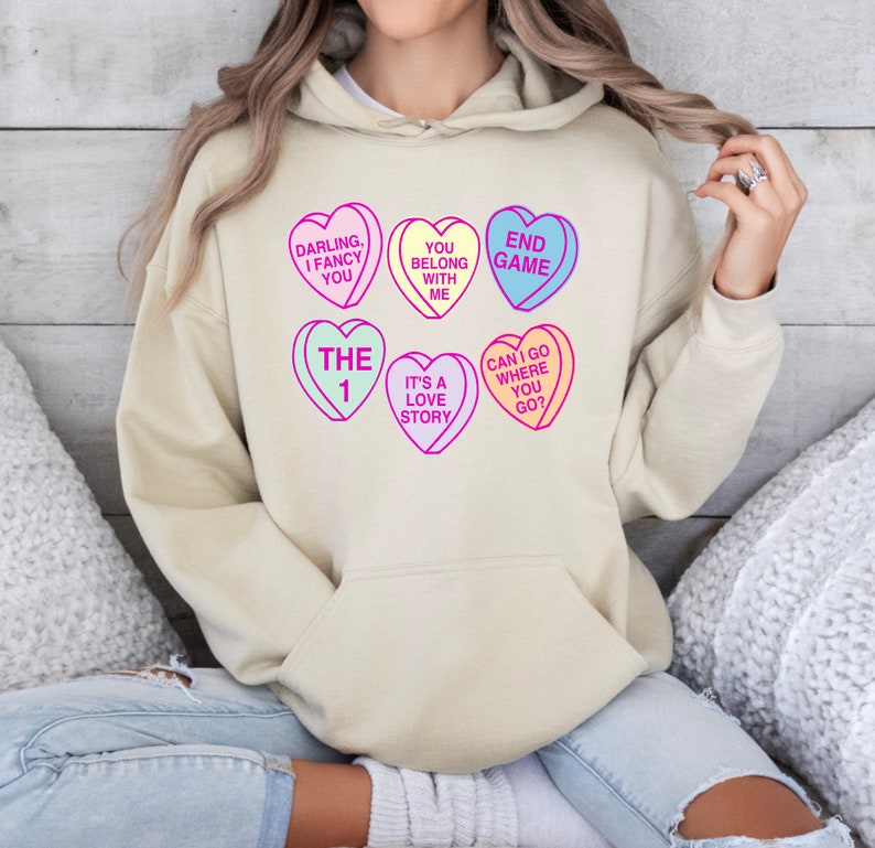 Taylor Swift Hearts Hooded Sweatshirt Ts Swiftie Conversation Hearts