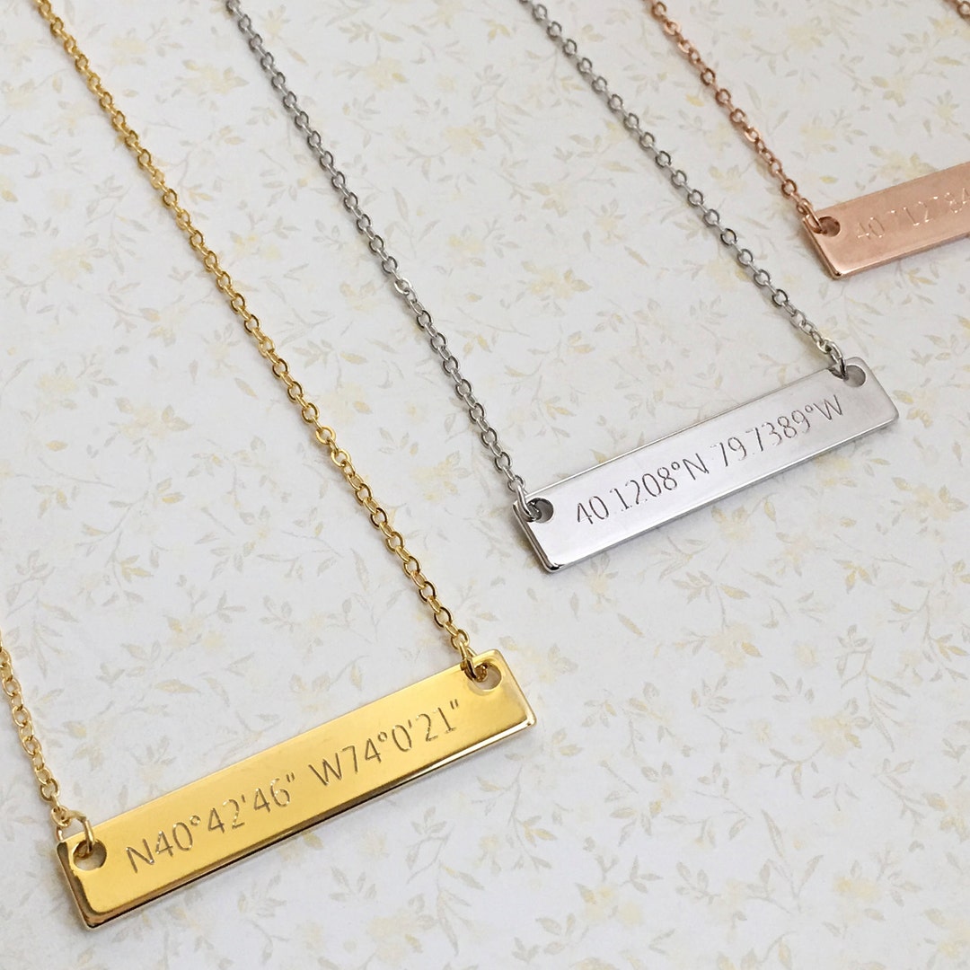 Custom Name Bar Necklaces Custom Coordinates Necklace, Necklace With ...