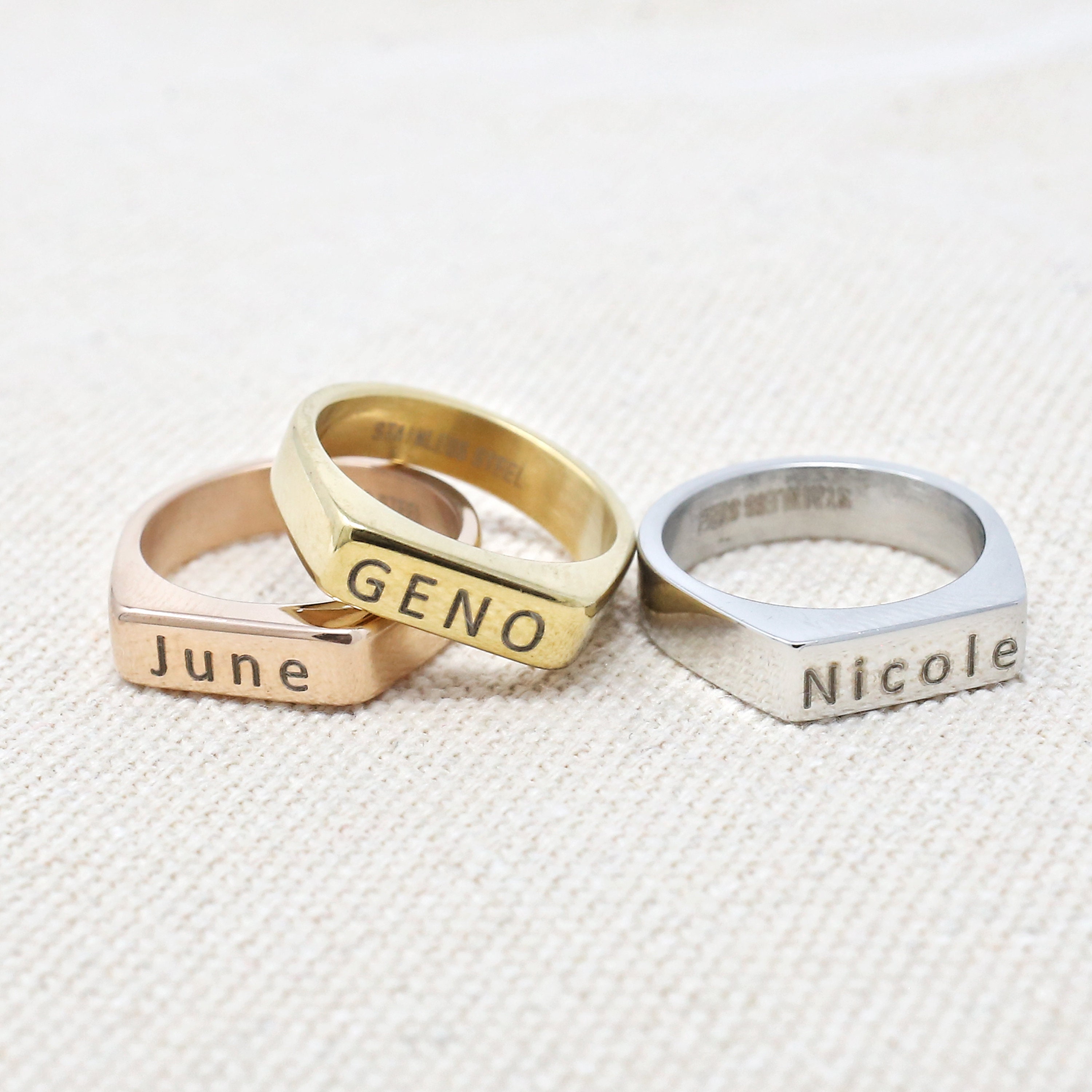 Personalized Stainless Steel Flat Top Ring Band Engraved Name | Etsy