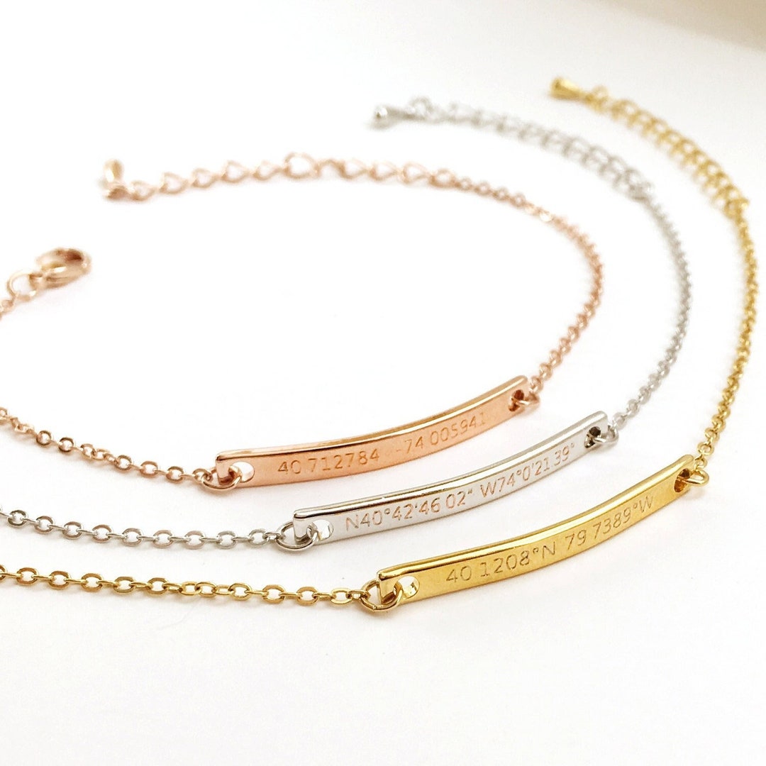 Luxury Graduation Gifts Personalized Name Bracelet Coordinates Steel ...