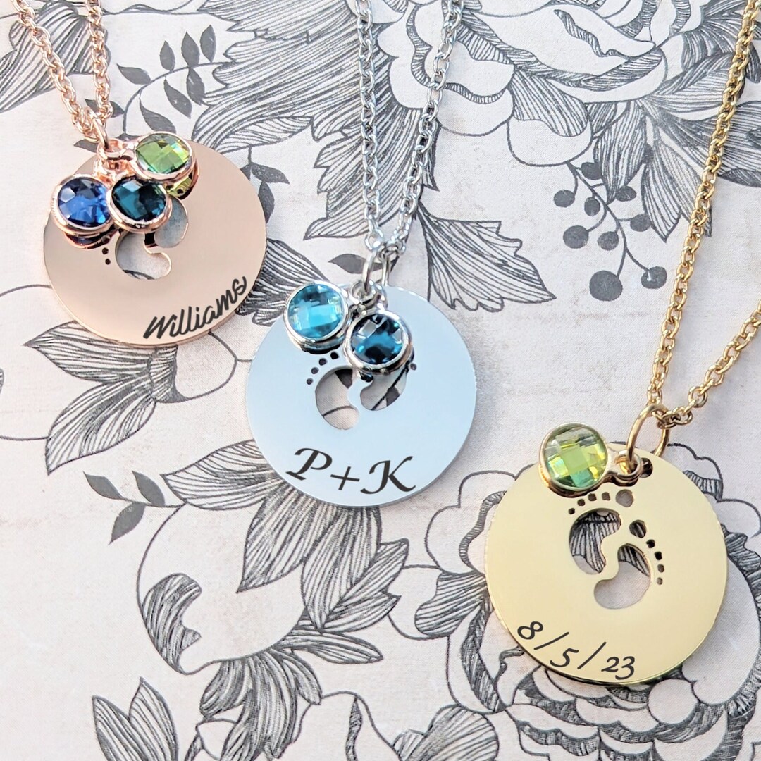 Handmade Baby Footprint Birthstone Necklace Custom Memorial Keepsake ...
