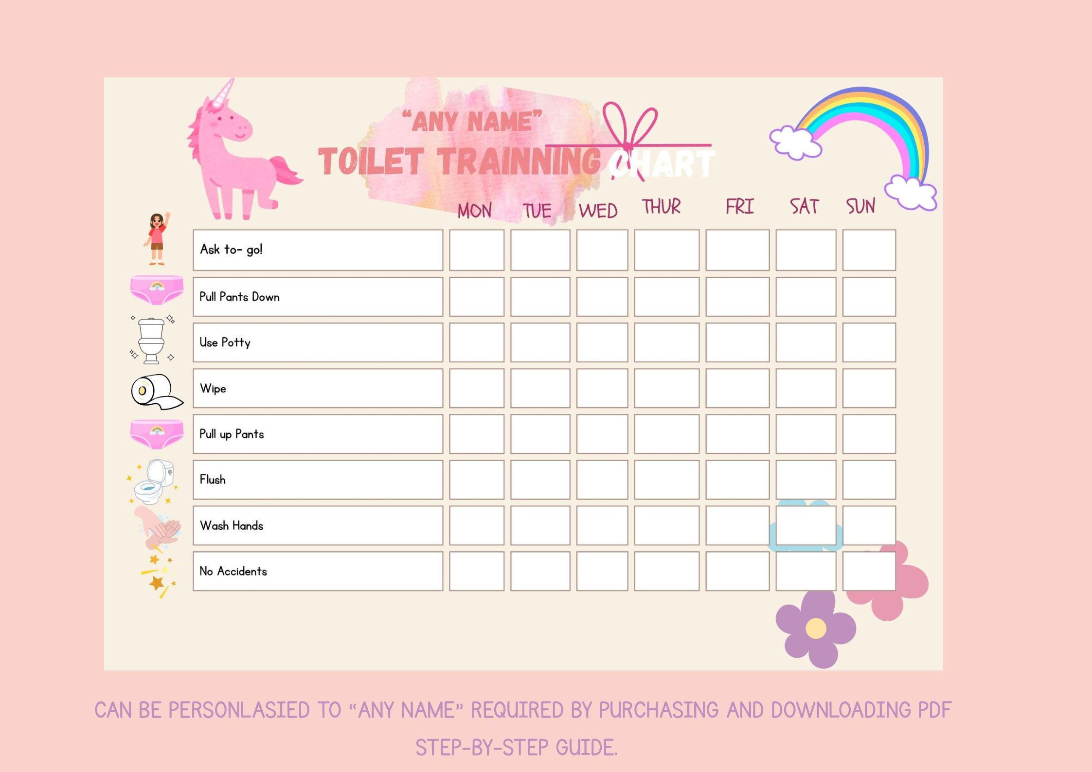 Personalise Girly Potty Training Chart | Printable Toddler Reward Chart ...