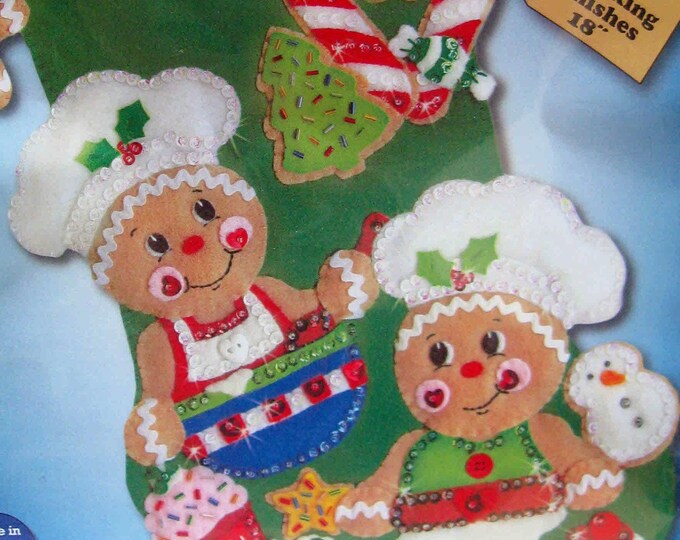 GINGERBREAD BAKERS Felt Stocking Kit/ Gingerbread Cookies Christmas ...