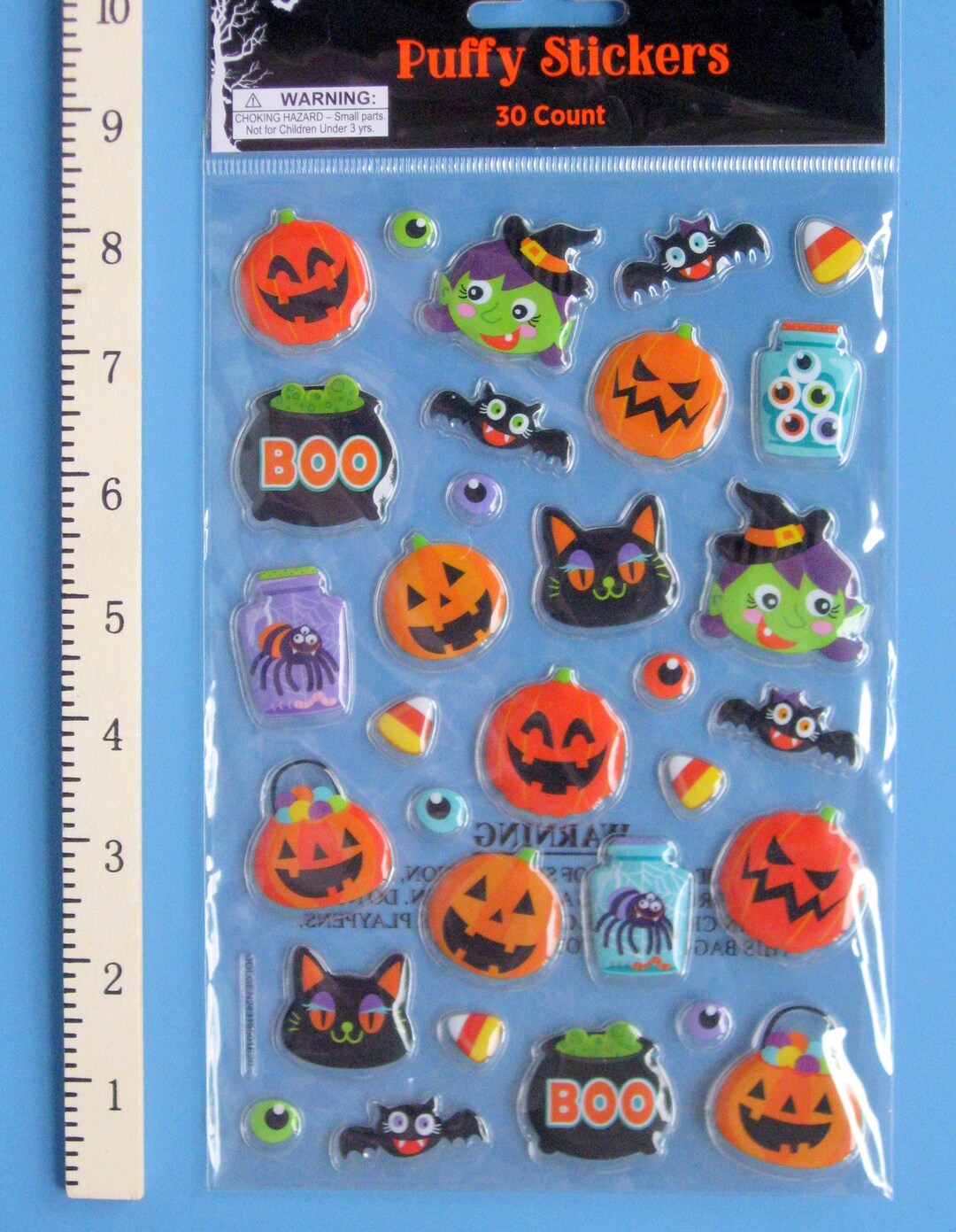 PUFFY HALLOWEEN STICKERS Spooky Faces Set of 30/ Spooky Face Halloween ...