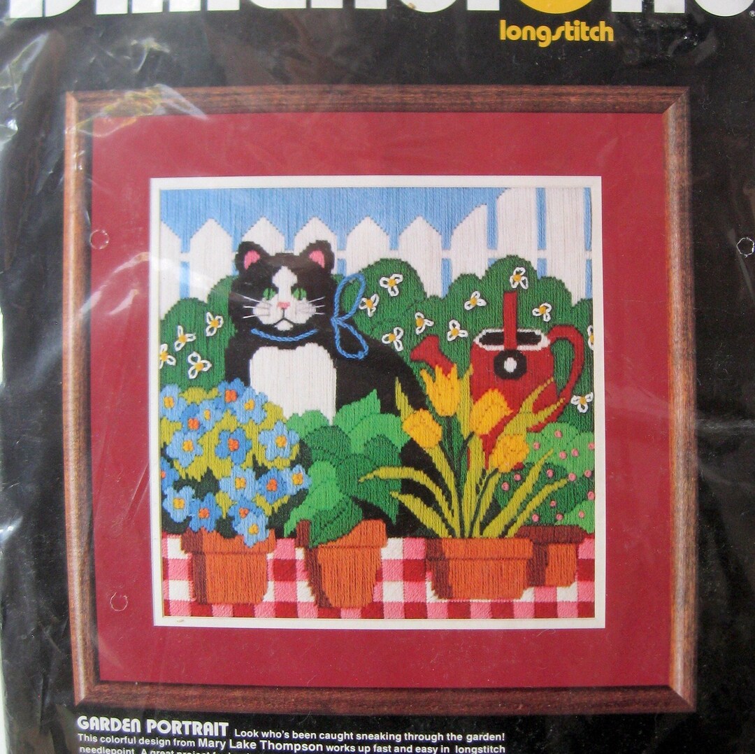 GARDEN PORTRAIT CAT Longstitch Needlepoint Kit/ Vintage Dimensions Cat ...