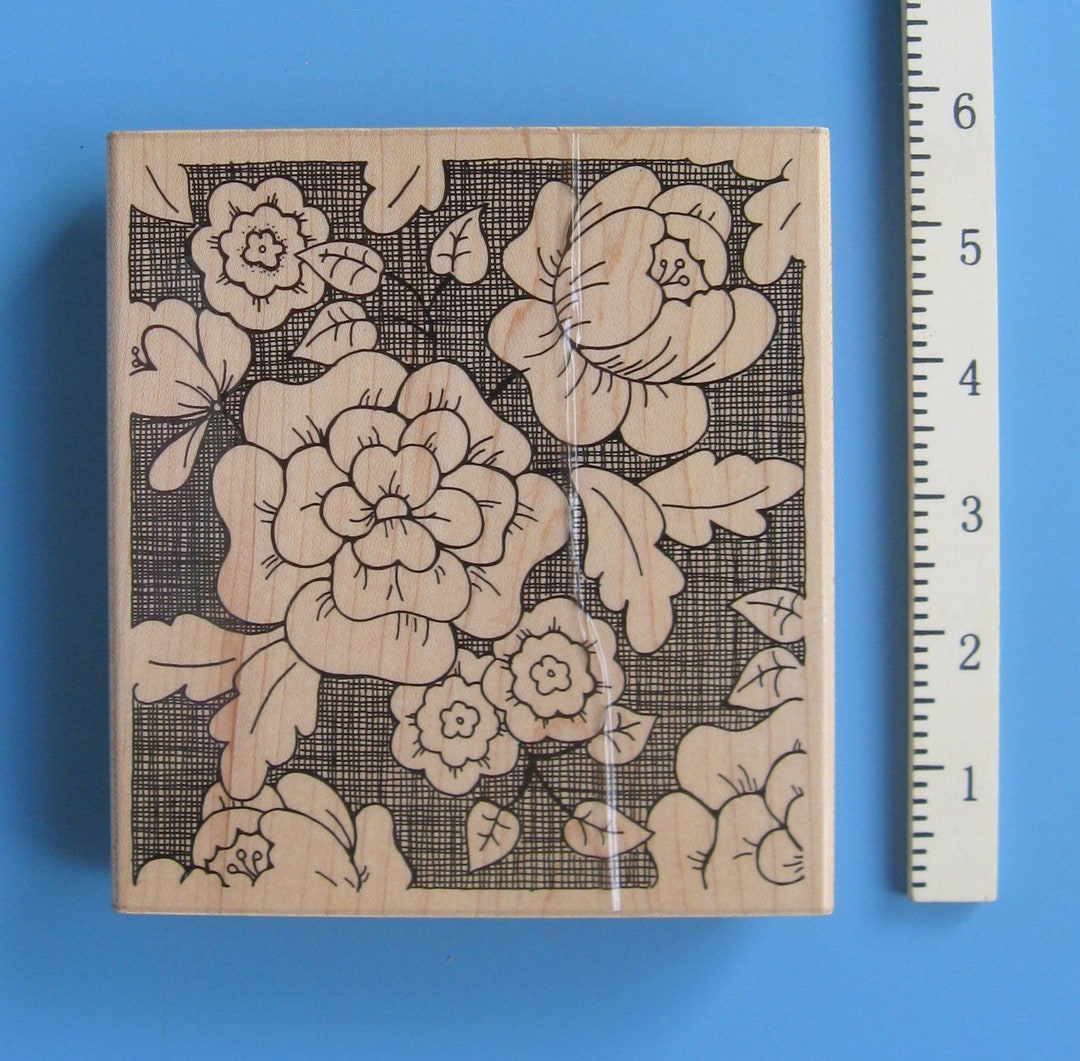 PARIS FLORAL Background Rubber Stamp large/ JRL Design Wood Mounted ...